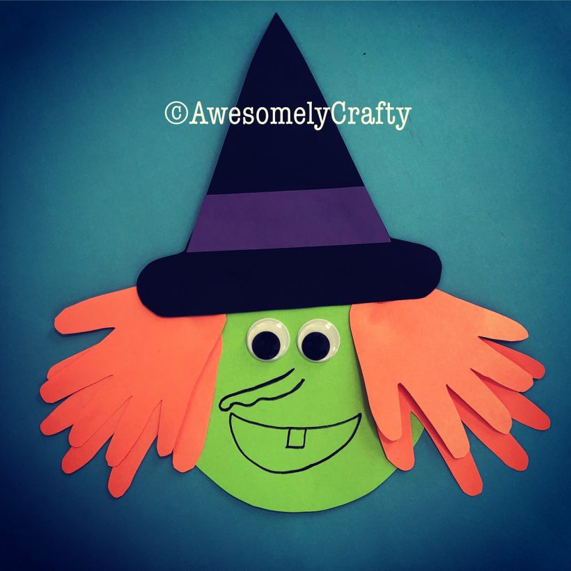 Hand Print Witch Face Craft for Halloween - Awesomelycrafty